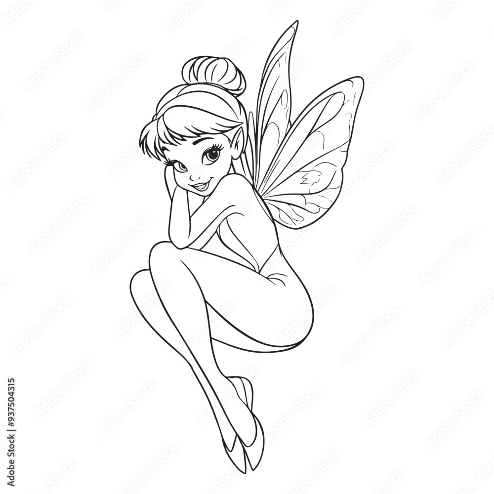 Tinker Bell Outline Design Tinkerbell Clipart Tinker Bell Illustration In Black And White
