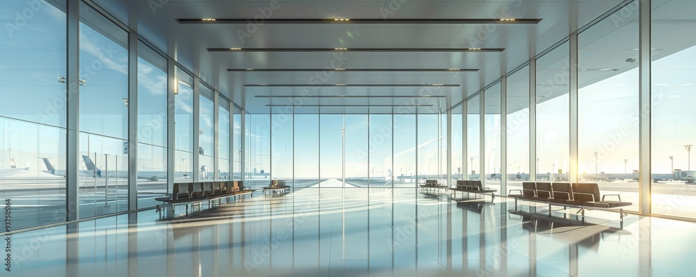 Airport departure hall showcases a sleek, minimalist design with modern ...