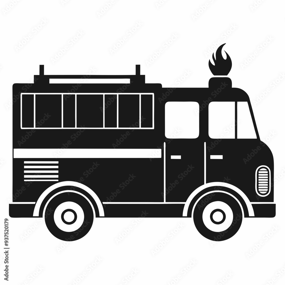 Fire engine Black silhouette, illustration Stock Vector | Adobe Stock