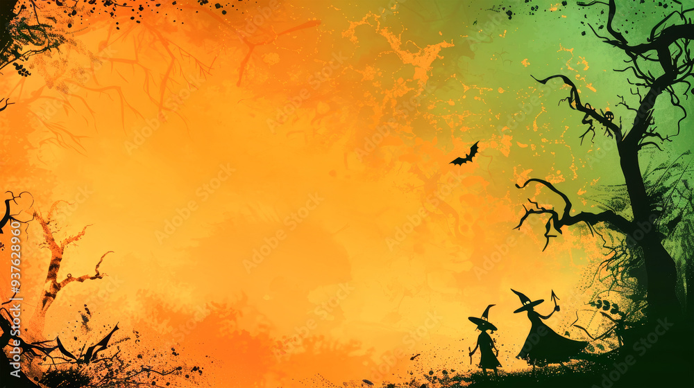 Enchanting Halloween border design showcases whimsical witches, wizards ...