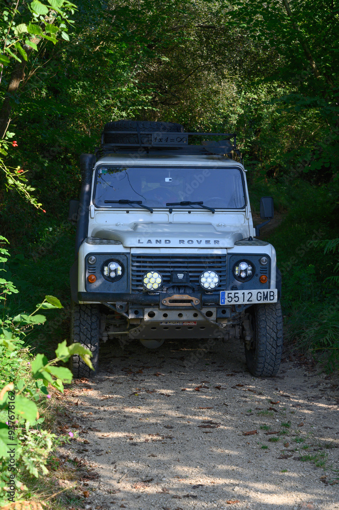 Land Rover Defender 110 TD4 in white, equipped for overland travel and ...