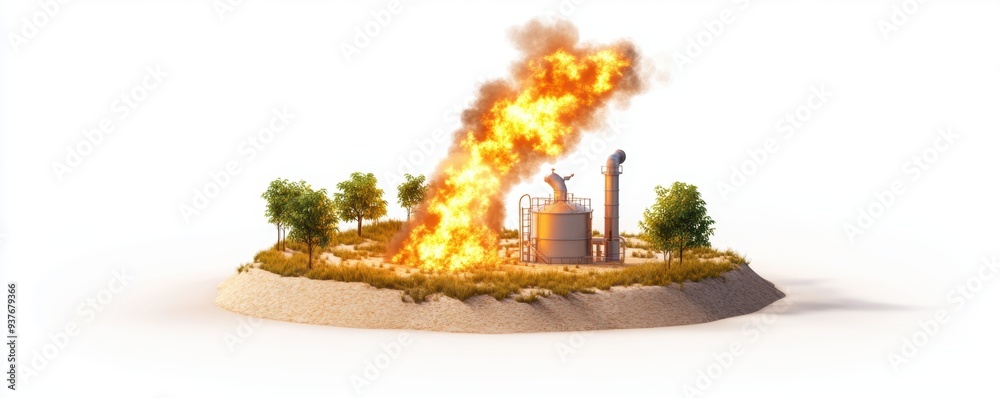 methane gas escaping from a broken biogas generator on a farm ...