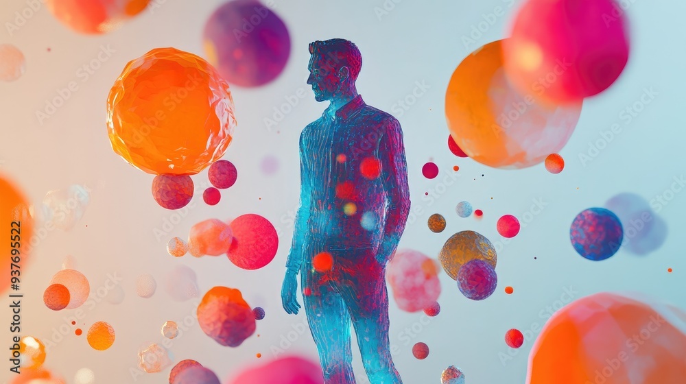 Illustration Stock Abstract 3D objects essential to life, vibrant and ...