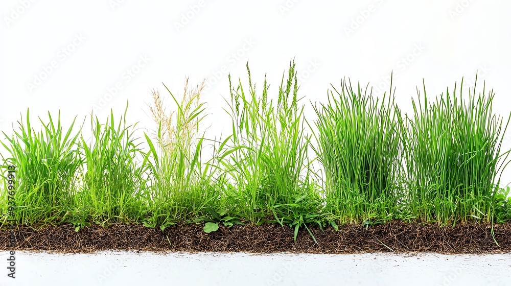 Grass in different stages of growth from seedling to full height, Main ...