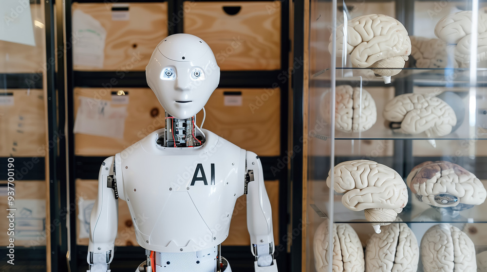 Zdjęcie bez tantiem: Artificial intelligence humanoid robot next to ...