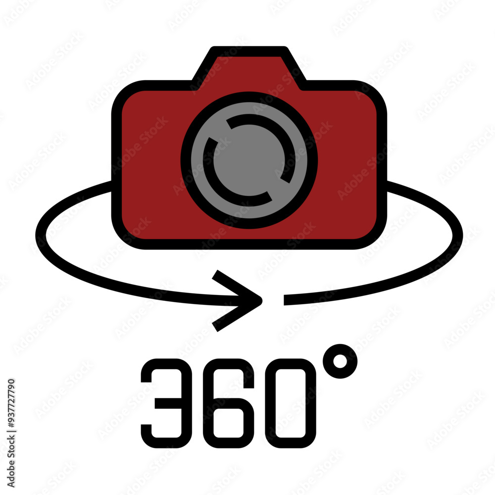 Vector 360 degrees view symbol is isolated on a white background. Line ...