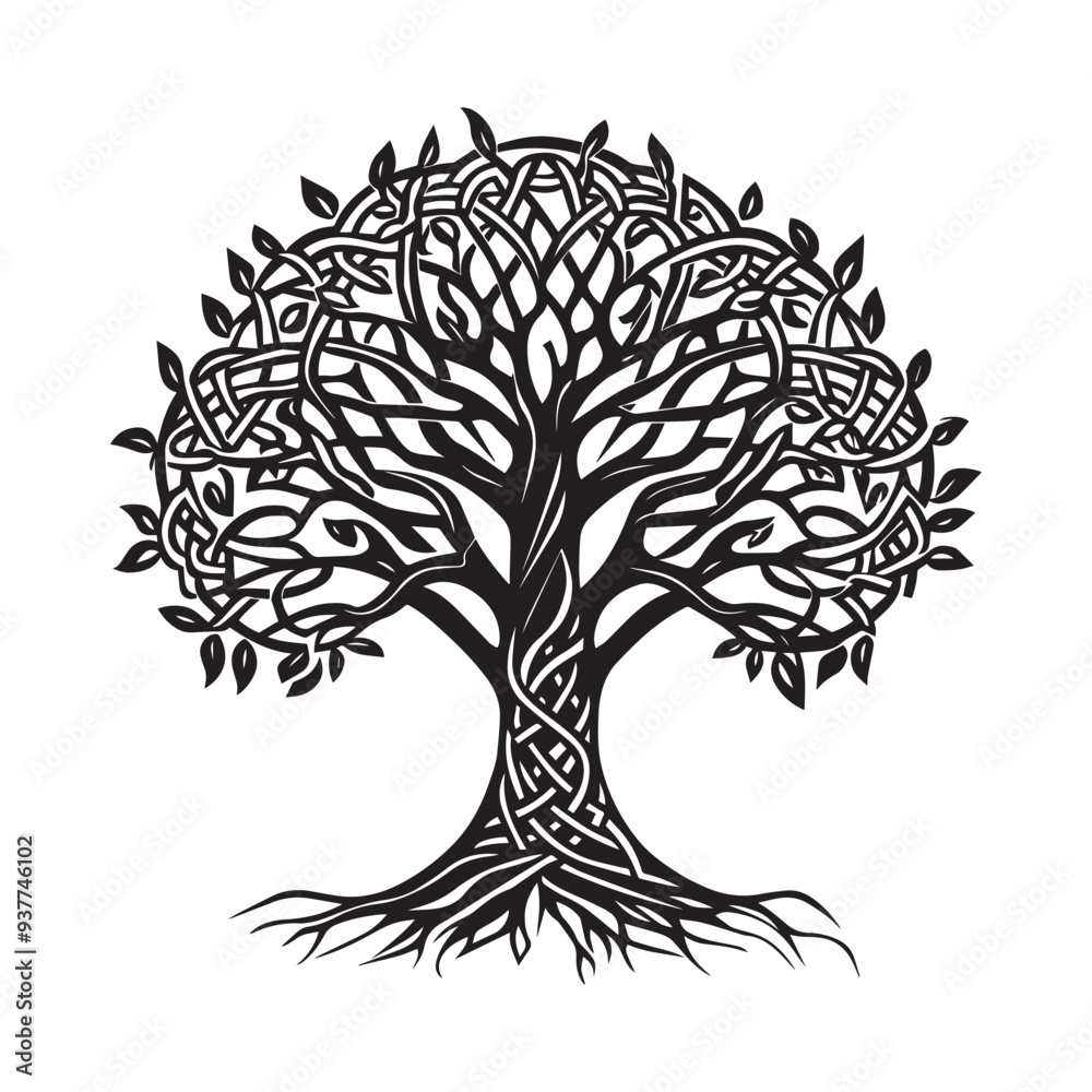 Celtic Tree of Life Clipart, Celtic Tree Silhouette - A Celtic Elm of ...