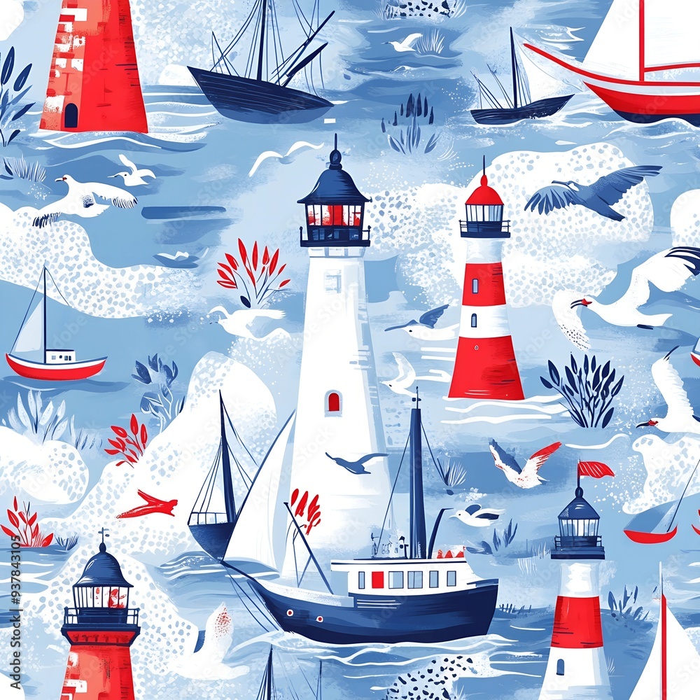 pattern with ship Stock Illustration | Adobe Stock