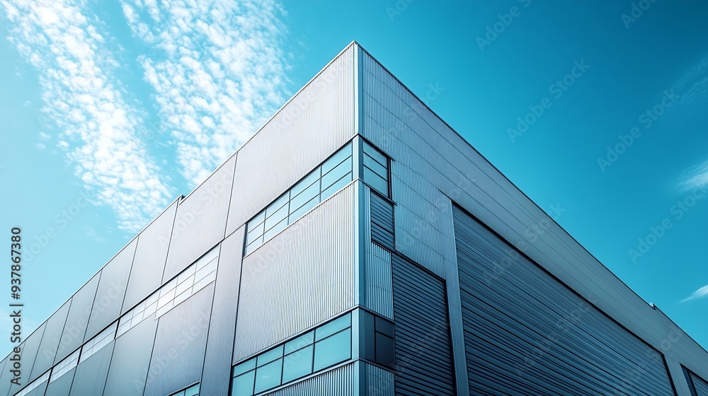 Foto de Stock Group of industrial factory buildings with geometric ...