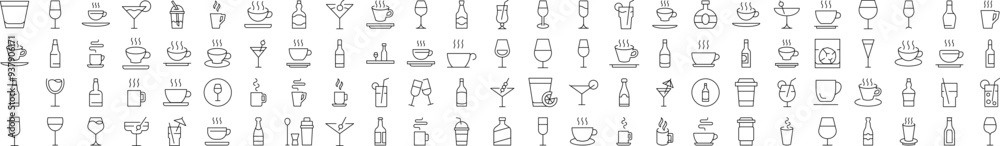 Bundle of Line Icons of Coffee, Soft Drinks, Alcoholic Beverages ...