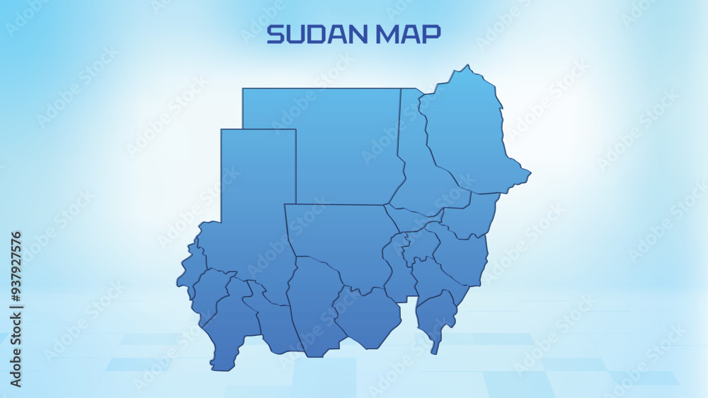 Blue detailed map of Sudan with States administrative divisions ...