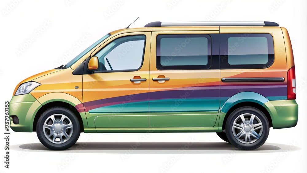 Illustrated colorful side view of a modern mini van with sliding doors ...