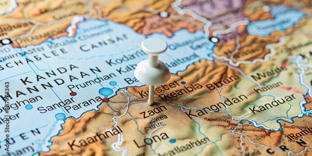 Macro view of Kandahar city marked with a white pin on a detailed ...