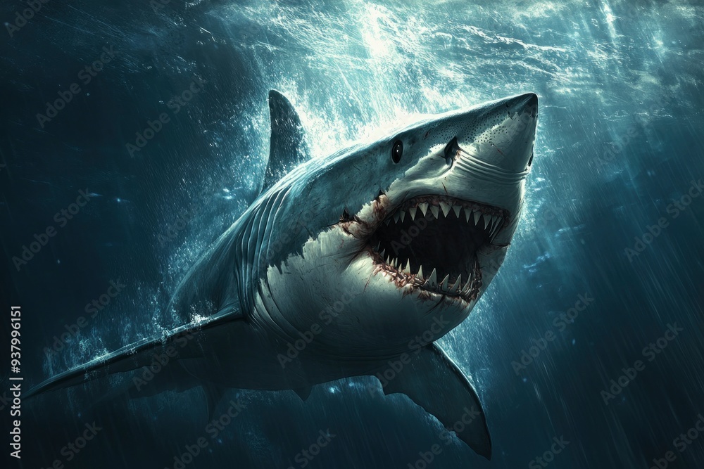 Dangerous Shark Wallpaper For Desktop , ai Stock Illustration | Adobe Stock