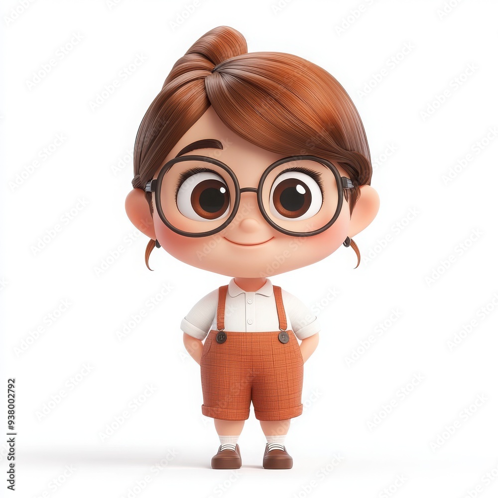 Charming Cartoon Girl Data Analyst, vibrant colors, oversized head and ...