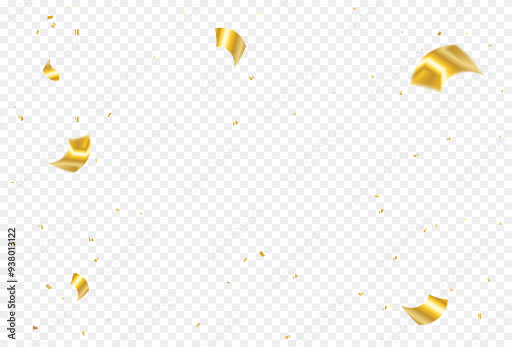 Golden Tiny Confetti Ribbon Falling On Transparent Background. Vector ...