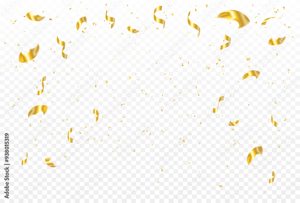 Golden Tiny Confetti And Streamer Ribbon Falling On Transparent Background. Vector Illustration ...