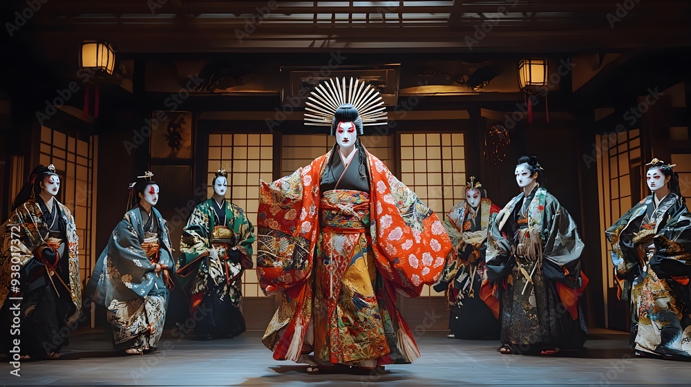 Kabuki Theater Performance: A dramatic Kabuki theater performance with ...