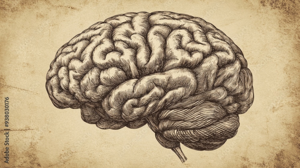Hand-Drawn Illustration of the Human Brain on Vintage Paper - A ...