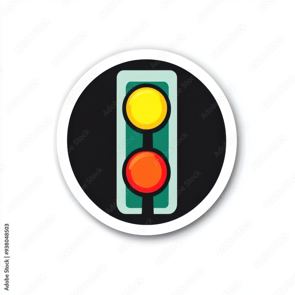 Sticker of a traffic light in circle shape, flat vector illustration ...
