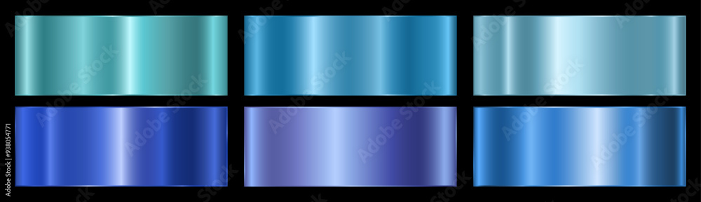 A set of blue metallic gradients on a black background. Metallic ...