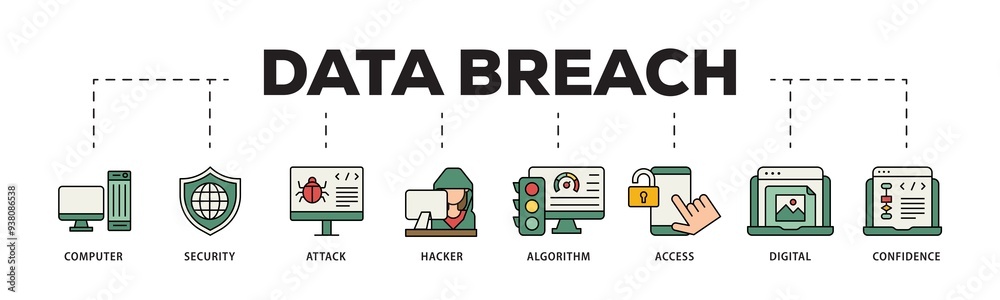 Data breach icon infographic illustration concept with icon of computer ...