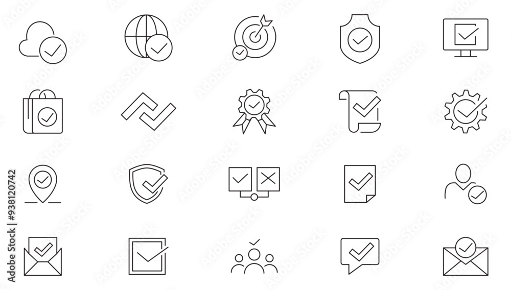 Check mark line icon collection. Approve, certified, quality, agreement ...