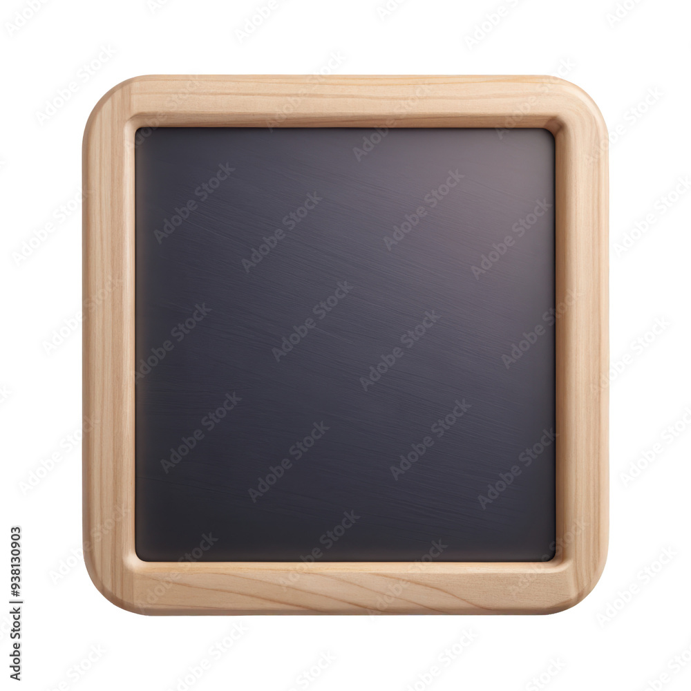 3D model of a square blackboard with a smooth wooden frame. The ...