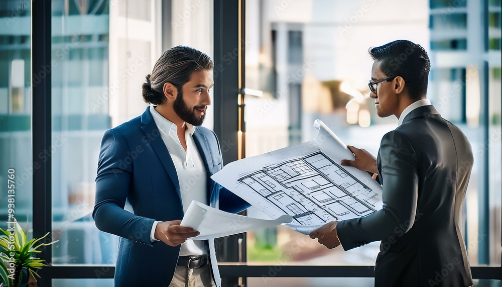 Architects and Real Estate Professionals Examining Blueprint Models for ...