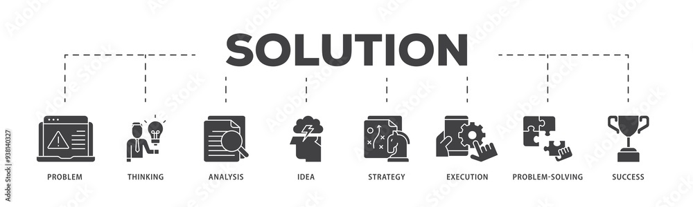 Solution icon infographic illustration concept with icon of problem, thinking, analysis, idea ...