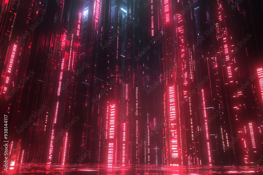 A tech-savvy, modern background featuring digital matrix code and ...