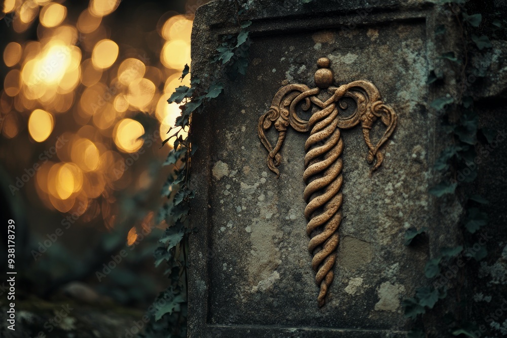 Serpent and Staff Caduceus Ancient Carving Various Hermeticism, Greek ...