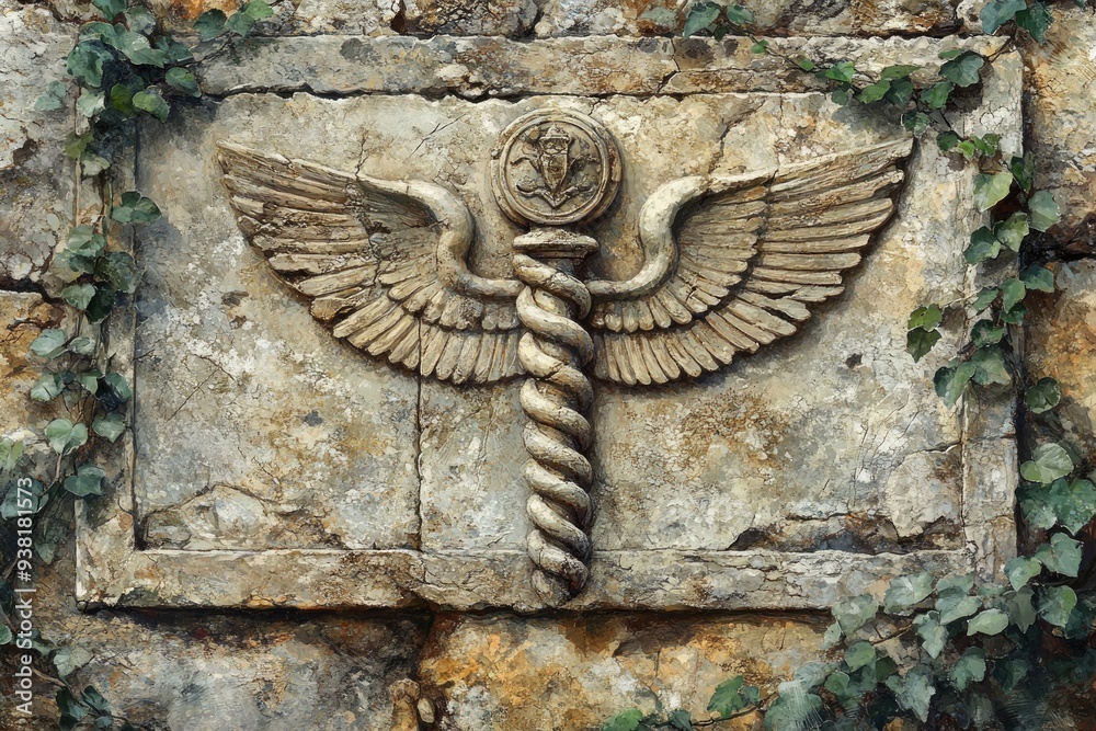 Serpent and Staff Caduceus Ancient Carving Various Hermeticism, Greek ...
