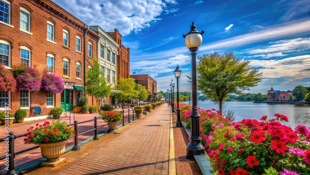 Charming downtown Sanford North Carolina scene featuring historic brick ...