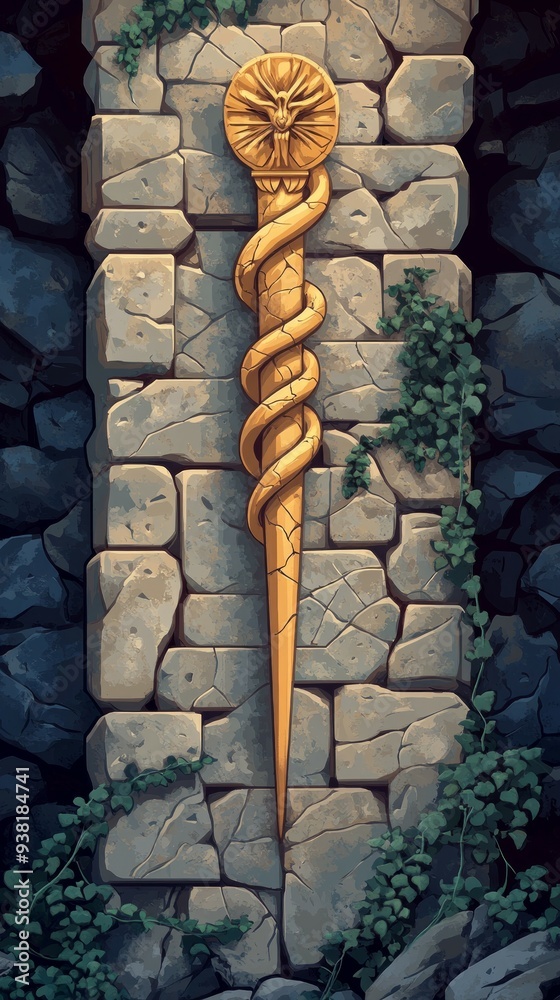 Serpent and Staff Caduceus Ancient Carving Various Hermeticism, Greek Mythology Religion ...