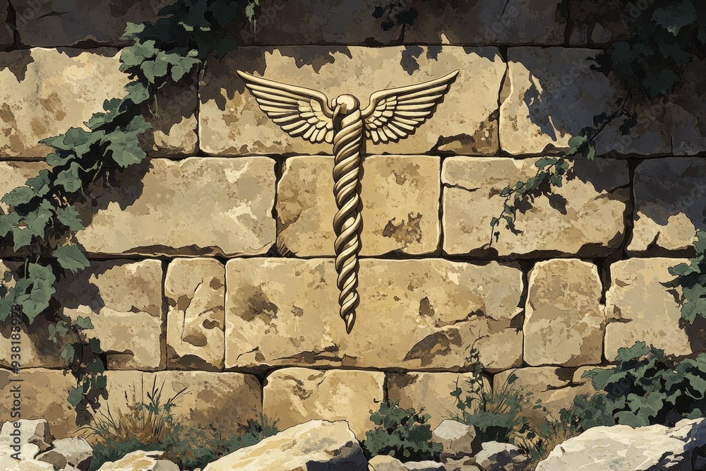 Serpent and Staff Caduceus Ancient Carving Various Hermeticism, Greek ...