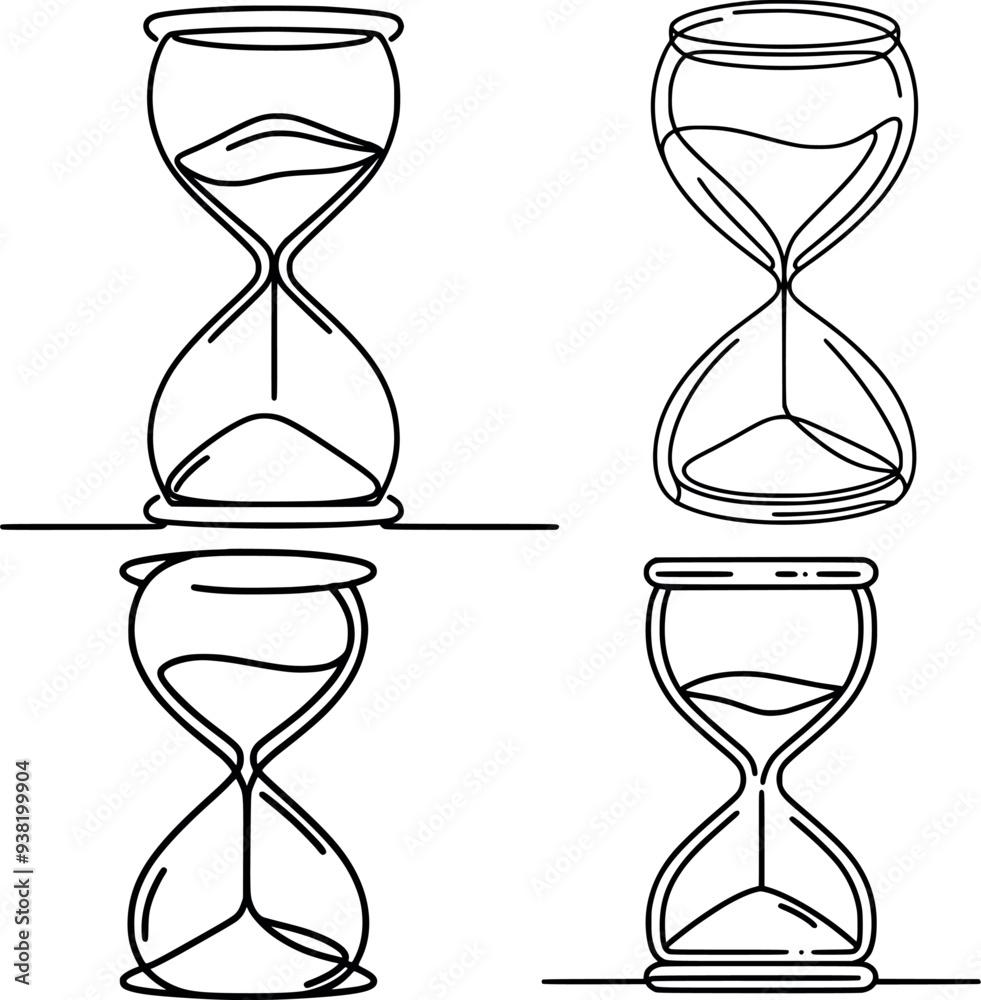 Continuous line drawing of hourglass timer collection vector ...