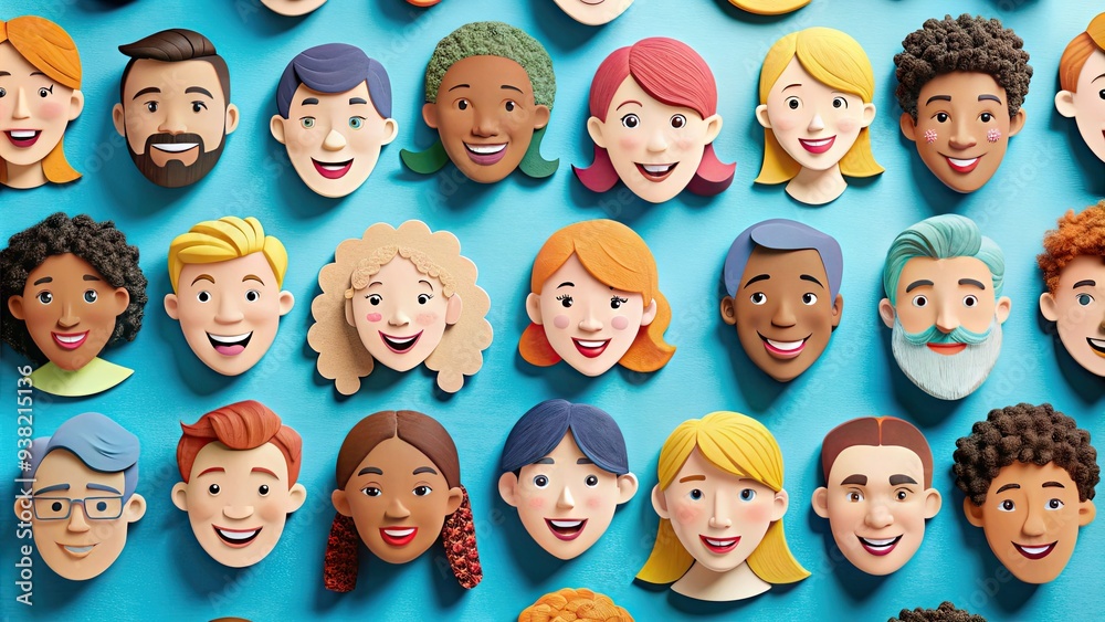 Ilustración de Stock Colorful paper cutouts of diverse smiling faces ...