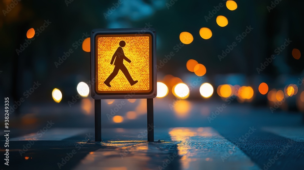 sign featuring a symbol of a pedestrian walking, alerting drivers to a ...