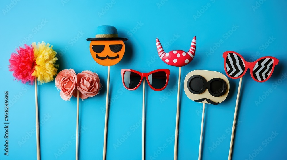 Fun and creative props for a wedding photo booth, including signs, hats ...