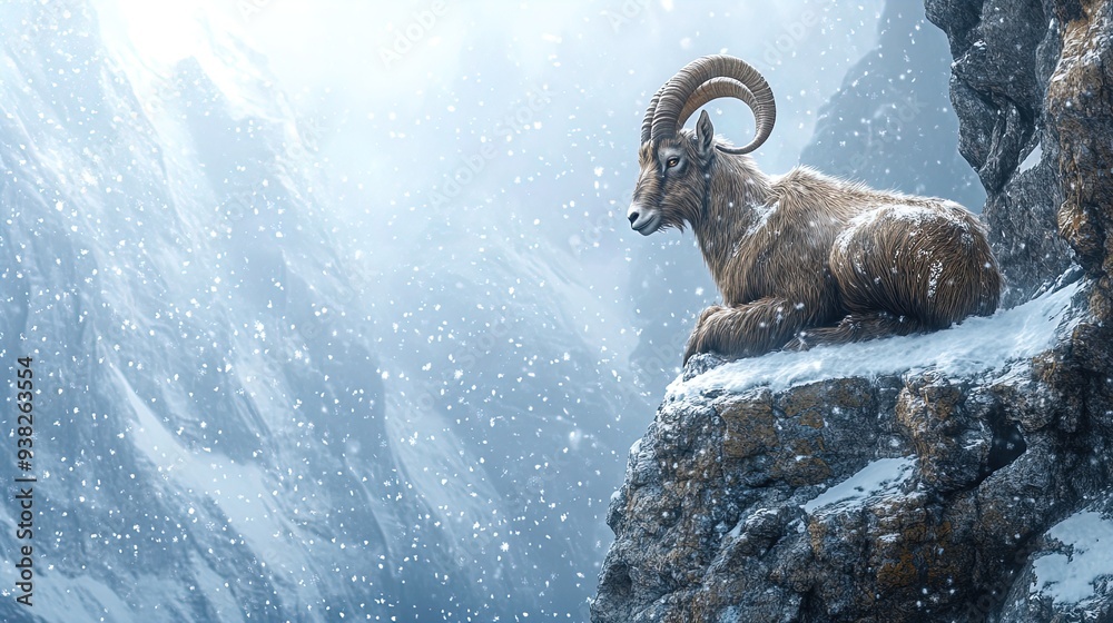 Majestic Wild Goat with Curved Horns on Rocky Ledge: A Stunning Image ...