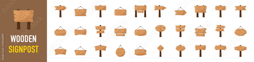 Cartoon wooden sign board art vector illustration. Textured templates ...