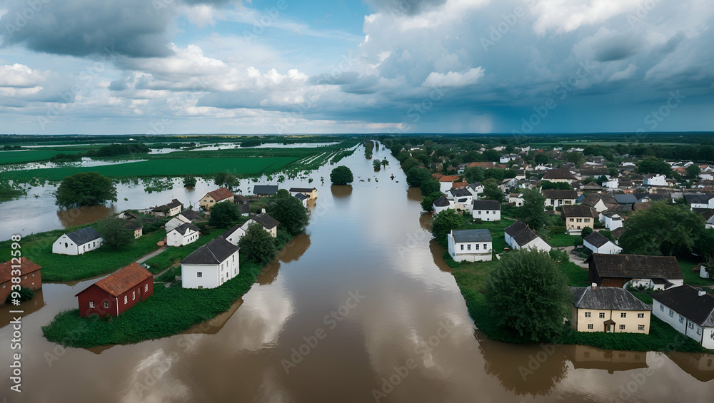 Photo Realistic as Flooded Area and Prosperous Village concept as A ...