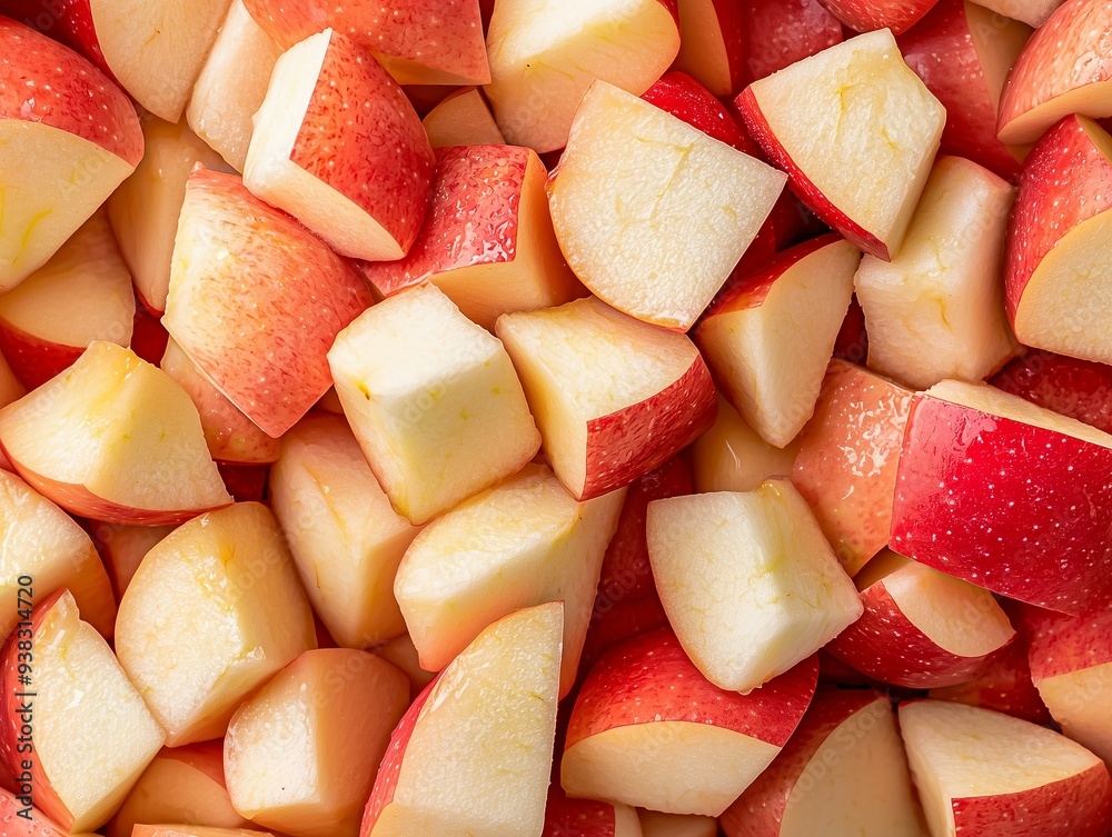Top-Down View of Fresh Red Diced Apple Pieces, Perfect for Healthy ...
