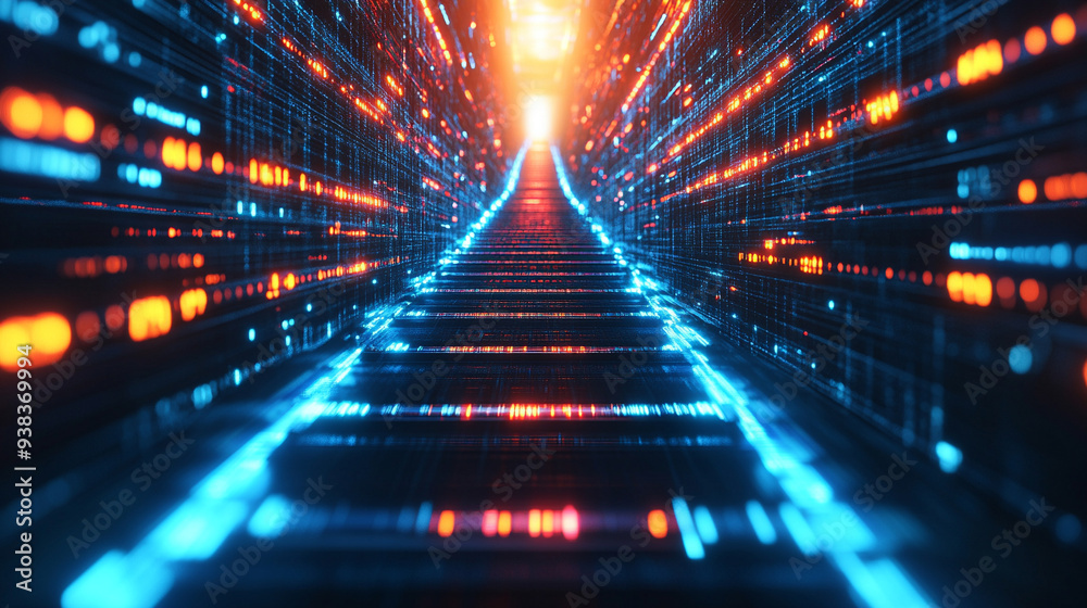 digital background featuring a sleek ladder reaching towards a glowing ...