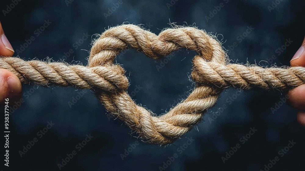 rope tied in a knot forming a heart shape, symbolizing love, commitment ...