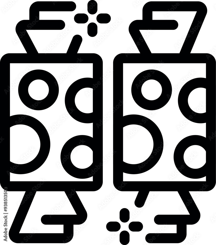 Simple line drawing of two christmas crackers exploding, releasing a ...