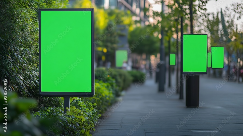 Mockup Green Screen Banner Display Poster Billboard city urban sidewalk ...