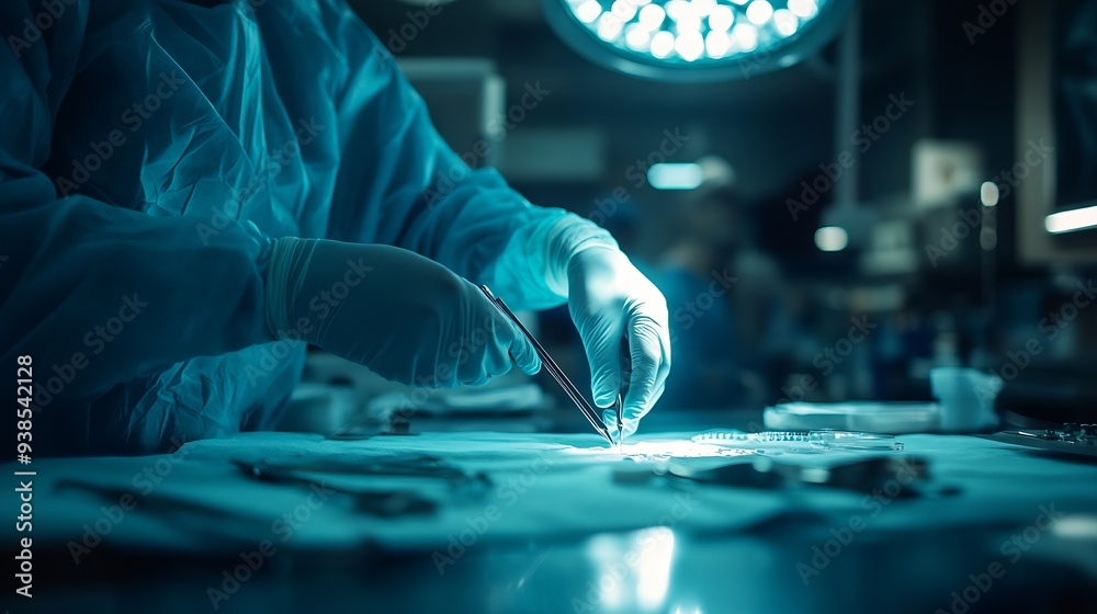 Foto de Stock Hand of the Surgeon holds surgical instrument inside ...
