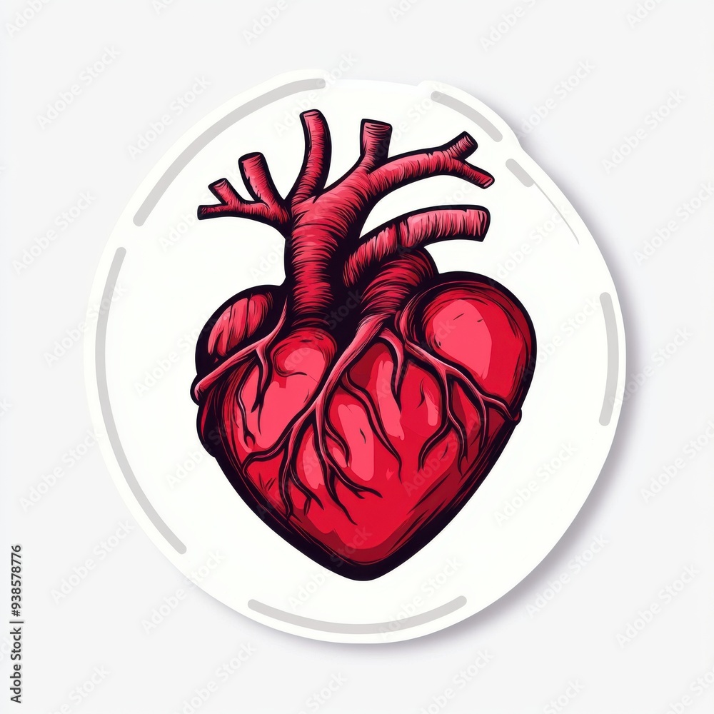 Sticker of a bleeding heart in circle shape, flat vector illustration ...